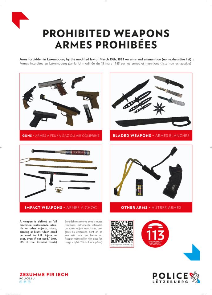 Armes prohibées / Prohibited weapons — Portail de la Police Grand ...