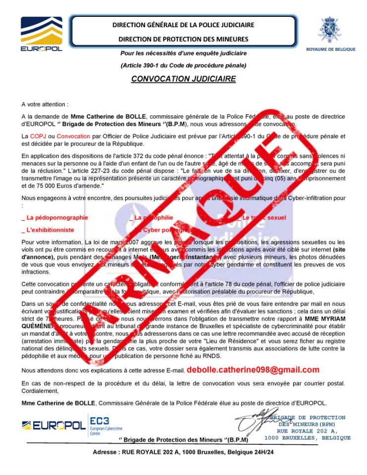 Arnaque par E-Mail au nom de la Police ou d'Europol - Prévention ...