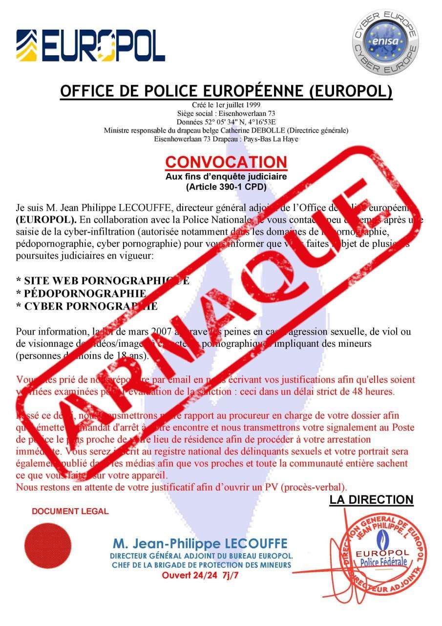 Arnaque par E-Mail au nom de la Police ou d'Europol - Prévention ...