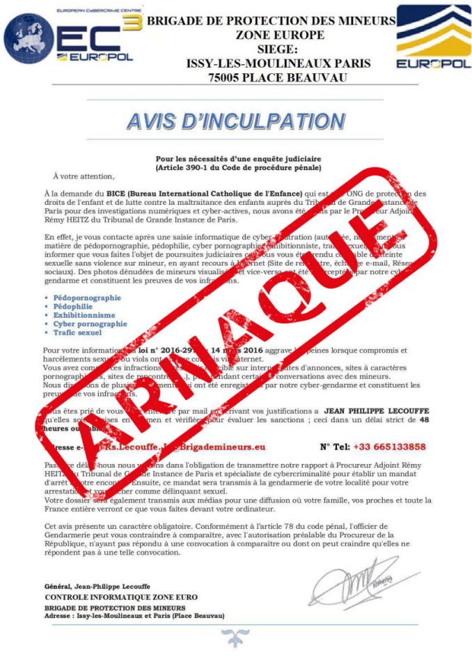 Arnaque par E-Mail au nom de la Police ou d'Europol - Prévention ...