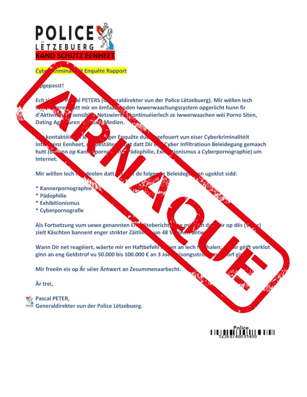 Arnaque par E-Mail au nom de la Police ou d'Europol - Prévention ...